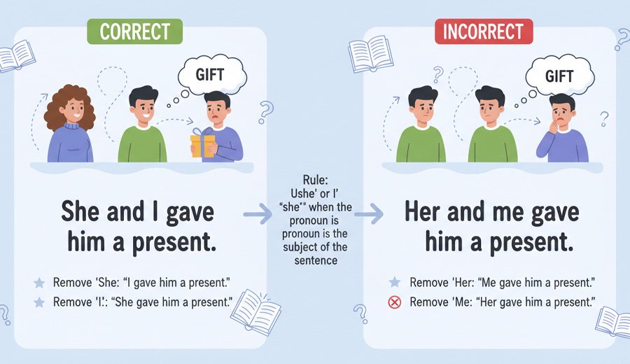 "She and I" or "Her and Me": Mastering Pronoun Usage - englishnotation.com